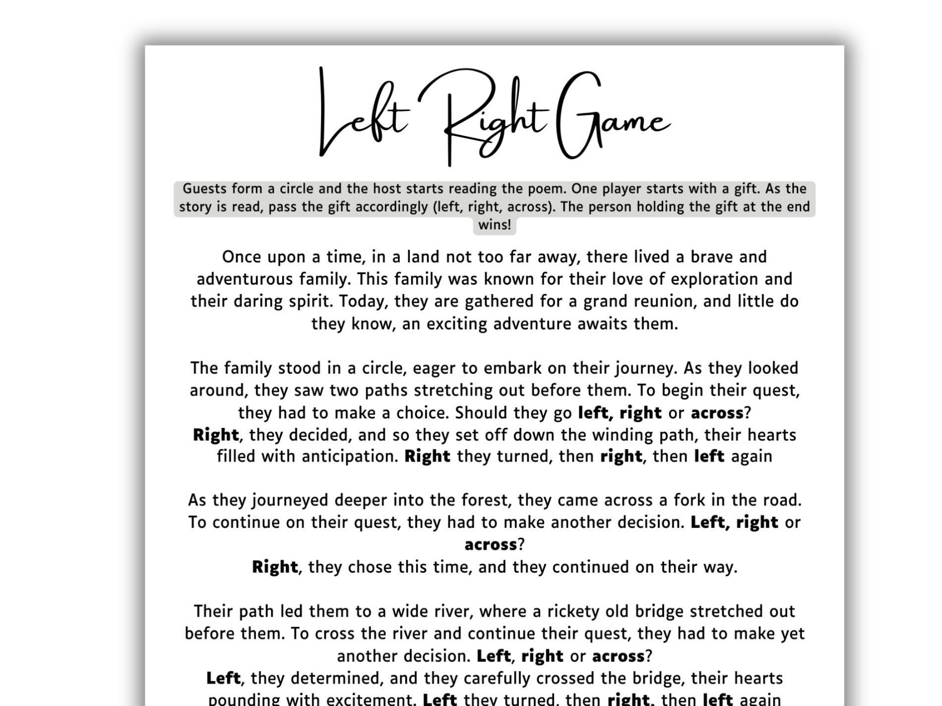 Pass the Gift Game Pass the Present Game Left Right Game, Right Left ...