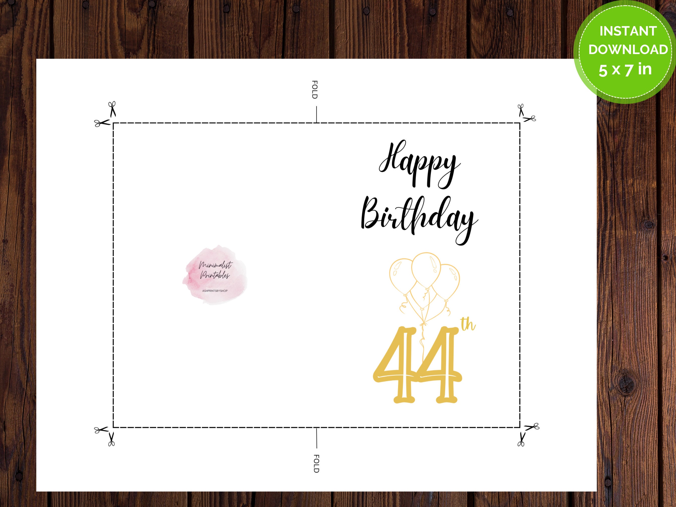44th Birthday Card Printable Gold Birthday Card for Him Her, 44th ...