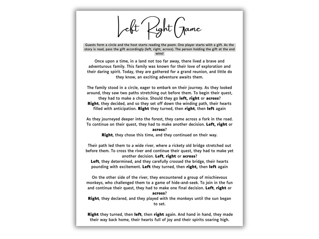 Left Right Game, Right Left Game, Family Reunion Games, Slumber Party ...