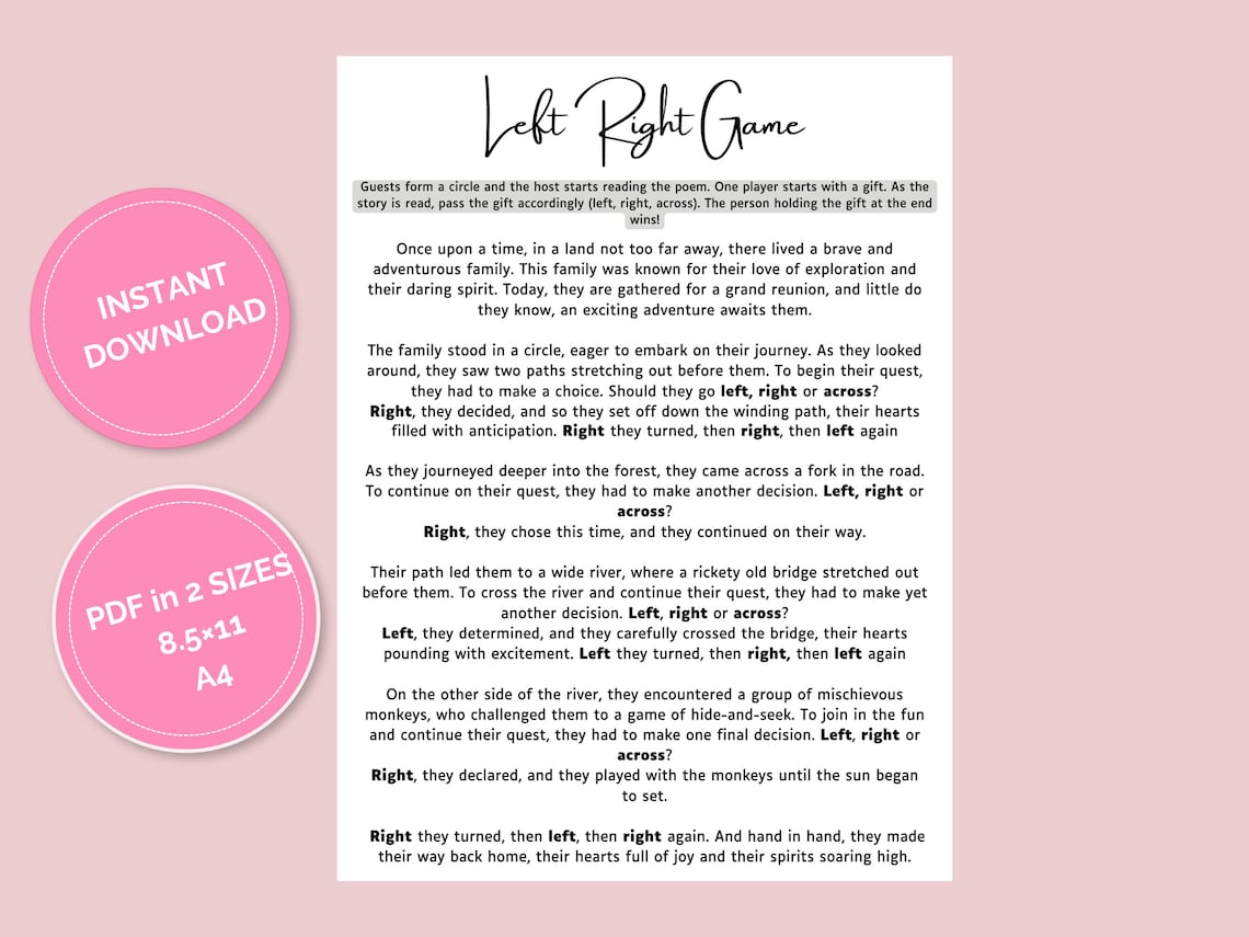 Pass the Gift Game Pass the Present Game Left Right Game, Right Left ...