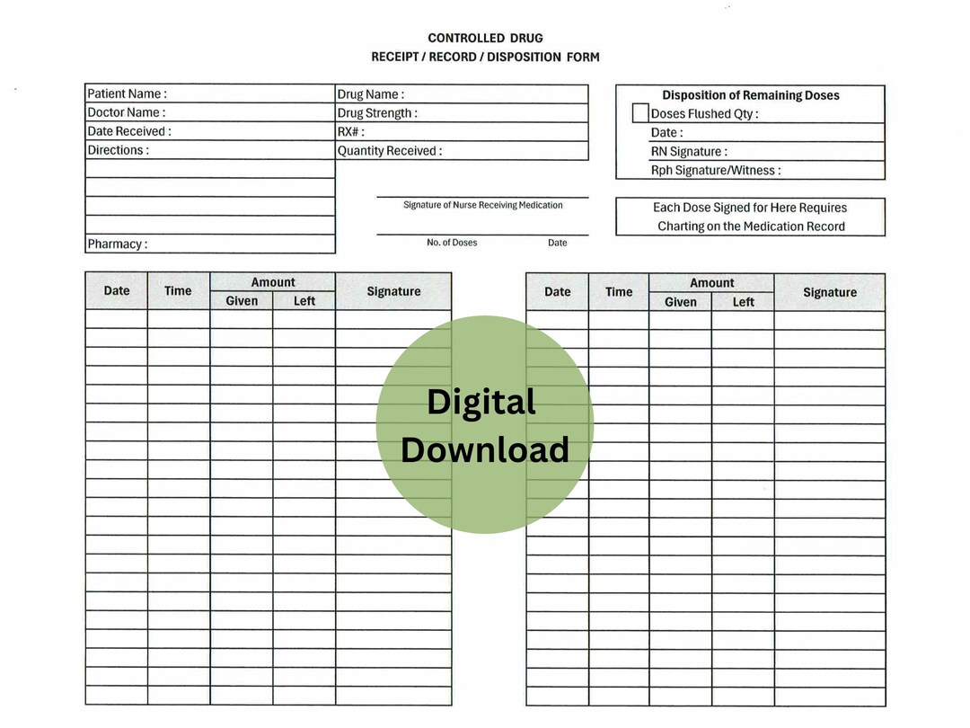 Controlled Drug Receipt/record/disposition Form - Etsy
