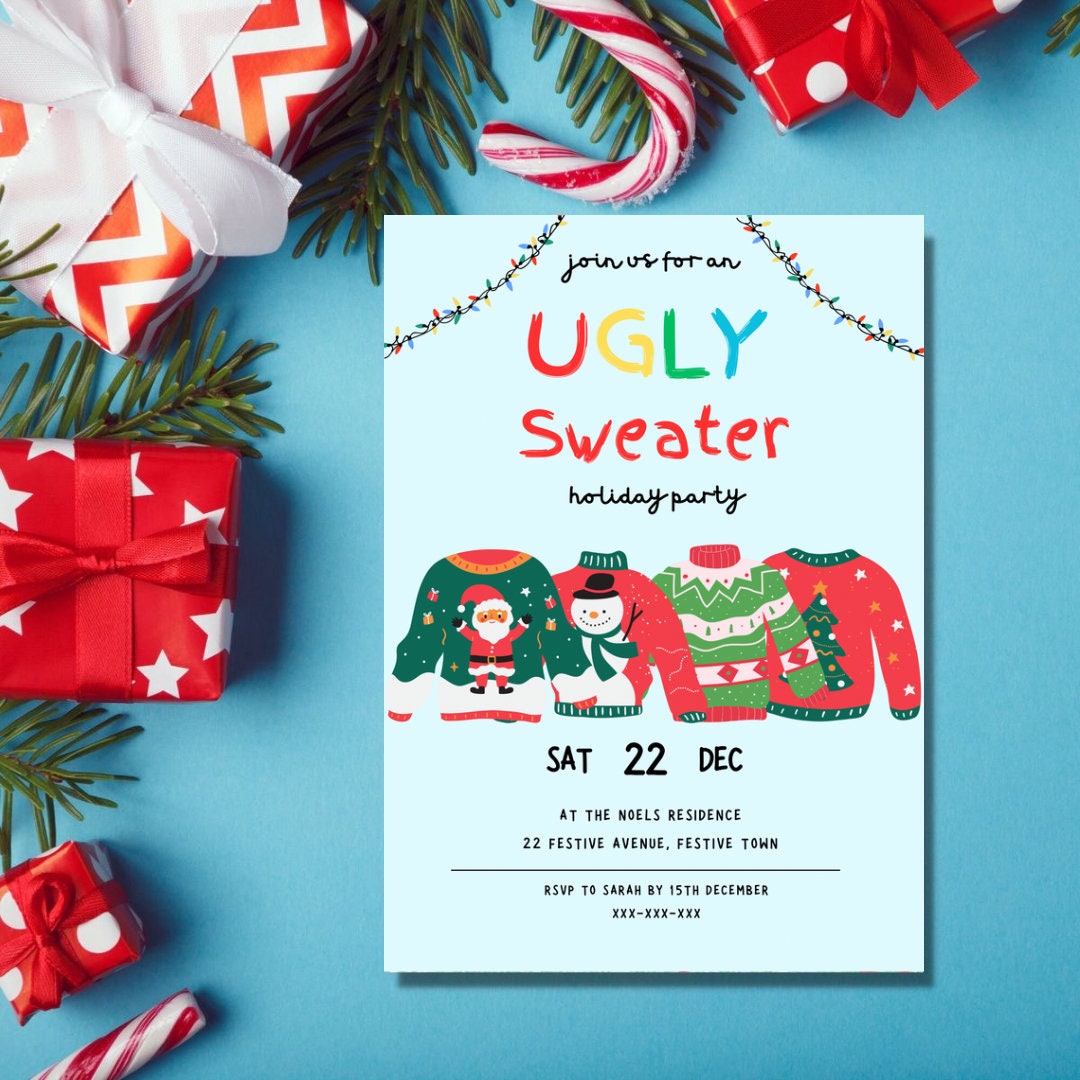 Editable Ugly Sweater Holiday Christmas Party Invite Digital - Etsy