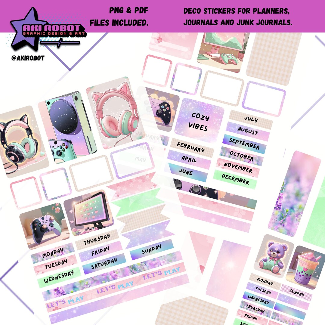 Cozy Gamer Vibes - Printable Sticker Pack for Junk Journals & Planners ...
