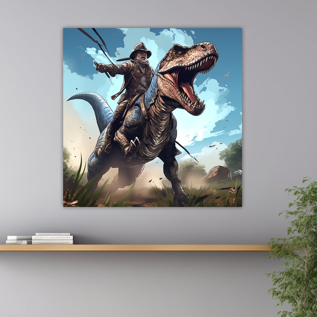 Rex Jockey Cell Shaded Art Poster, Rex Art Poster, Dinosaur Jockey ...