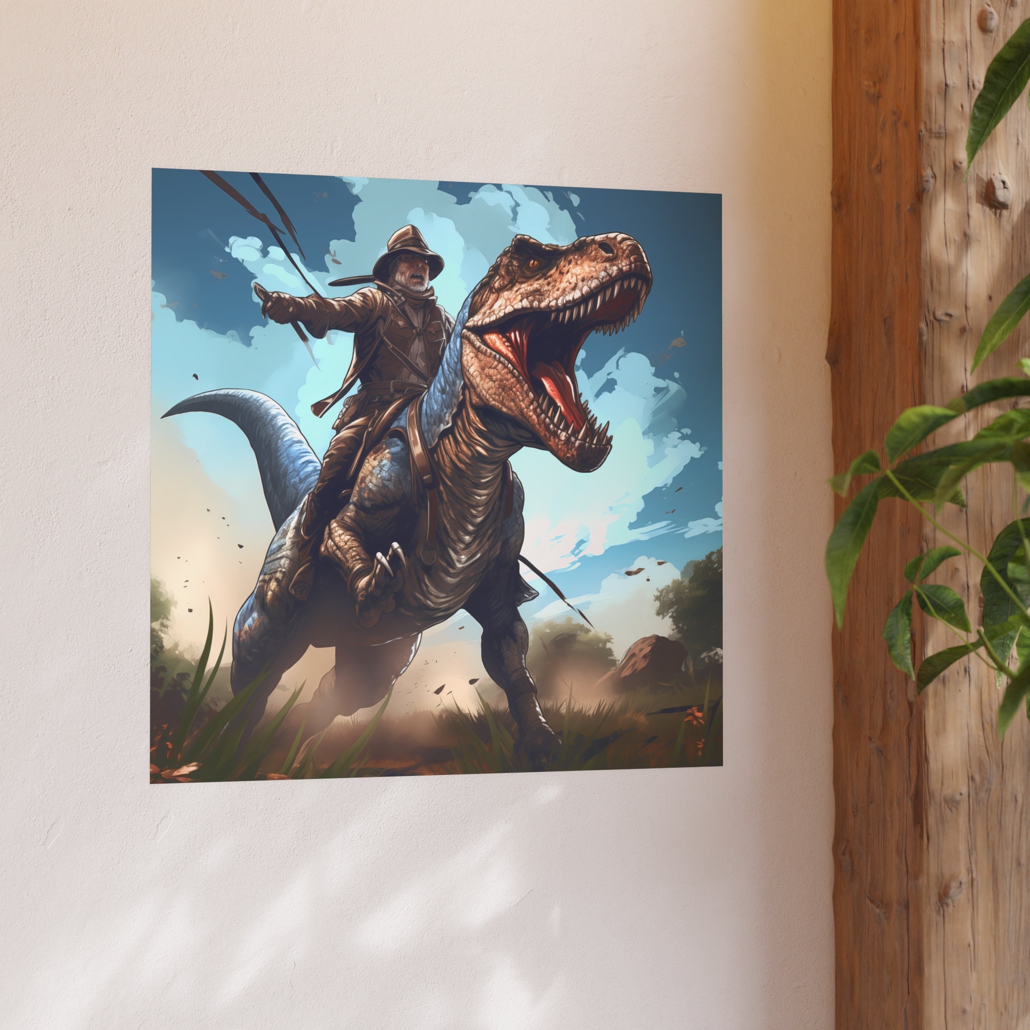 Rex Jockey Cell Shaded Art Poster, Rex Art Poster, Dinosaur Jockey ...