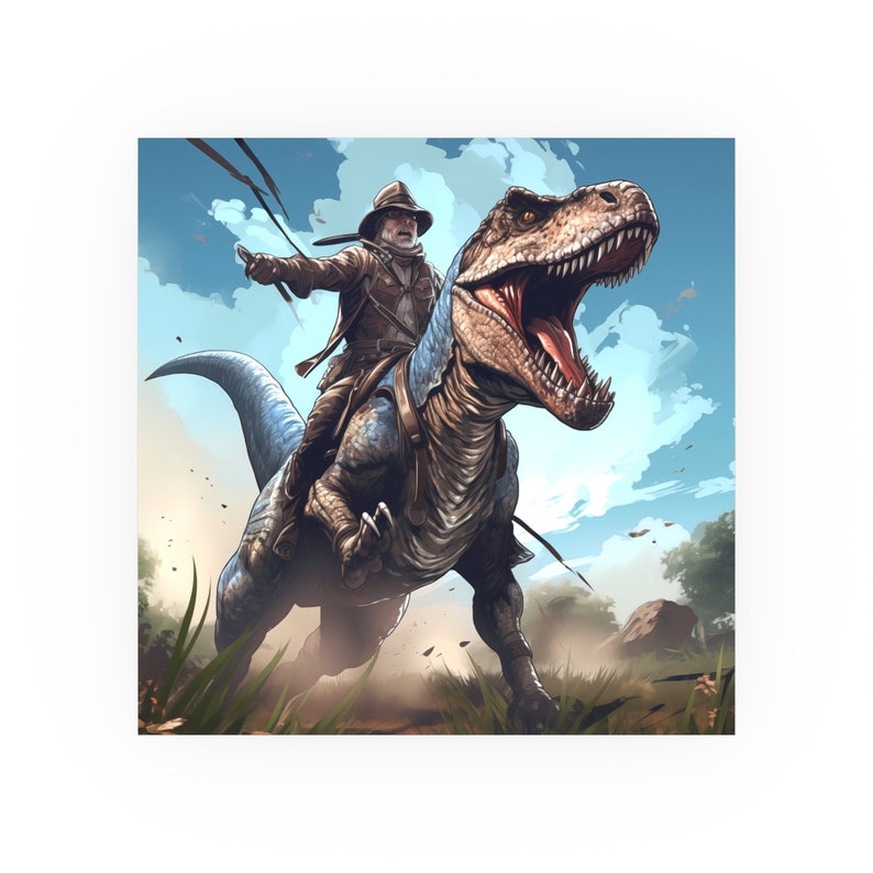 Rex Jockey Cell Shaded Art Poster, Rex Art Poster, Dinosaur Jockey ...