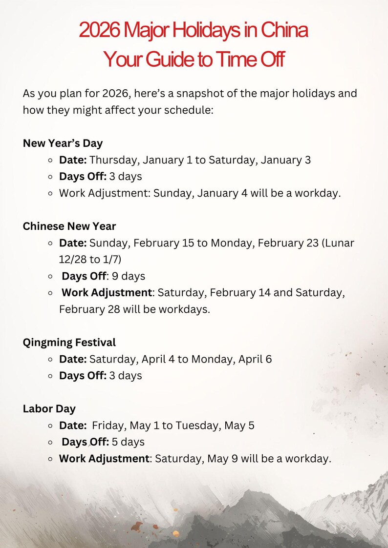 2026 Chinese Lunar Calendar Planner PDF, China Public Holidays ...