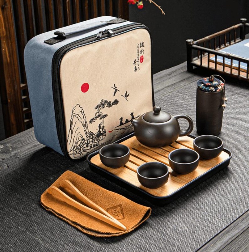 Travel Tea Ceremony Set in a Beige Case Japanese, Chinese, Asian, Gift ...