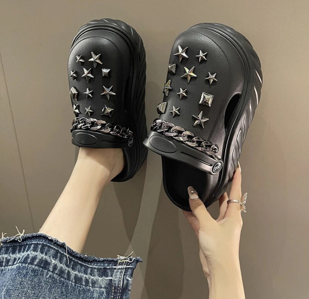 Punk Platform Slides, Crocs, With Star Charms - Etsy
