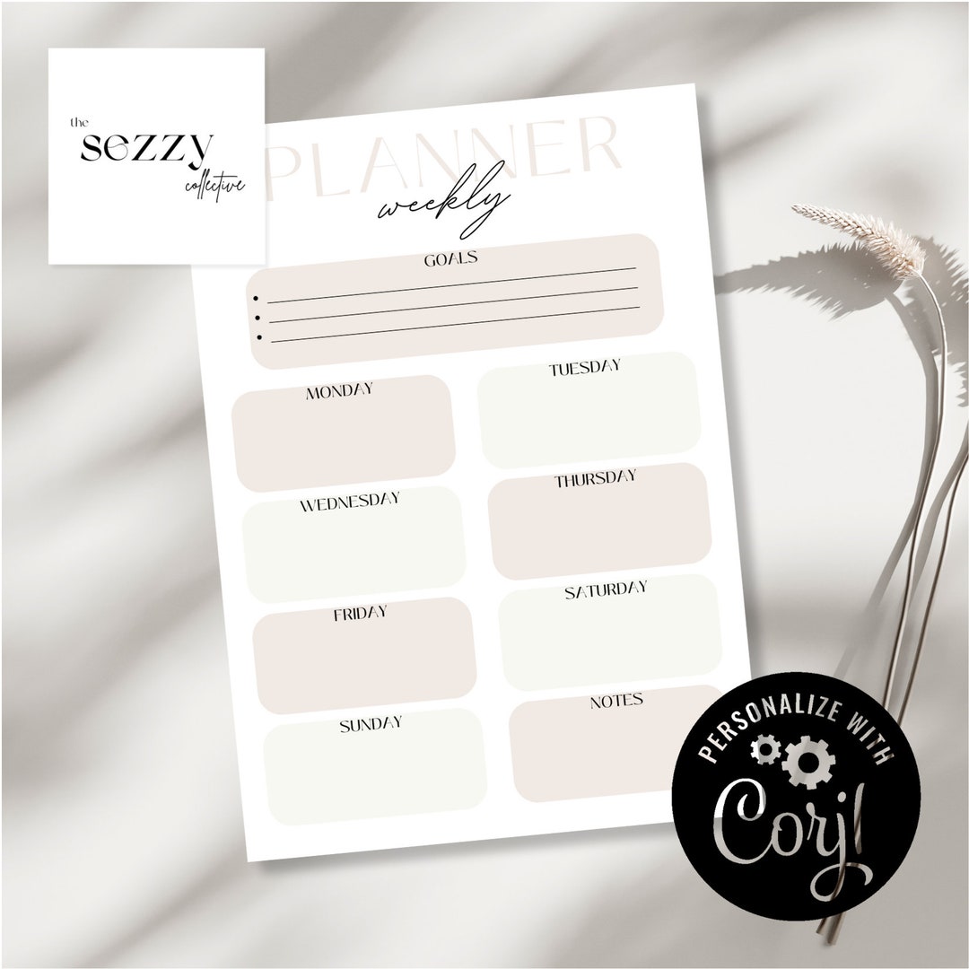 Elegant Minimalist Weekly Planner Template | Digital Weekly Planner ...