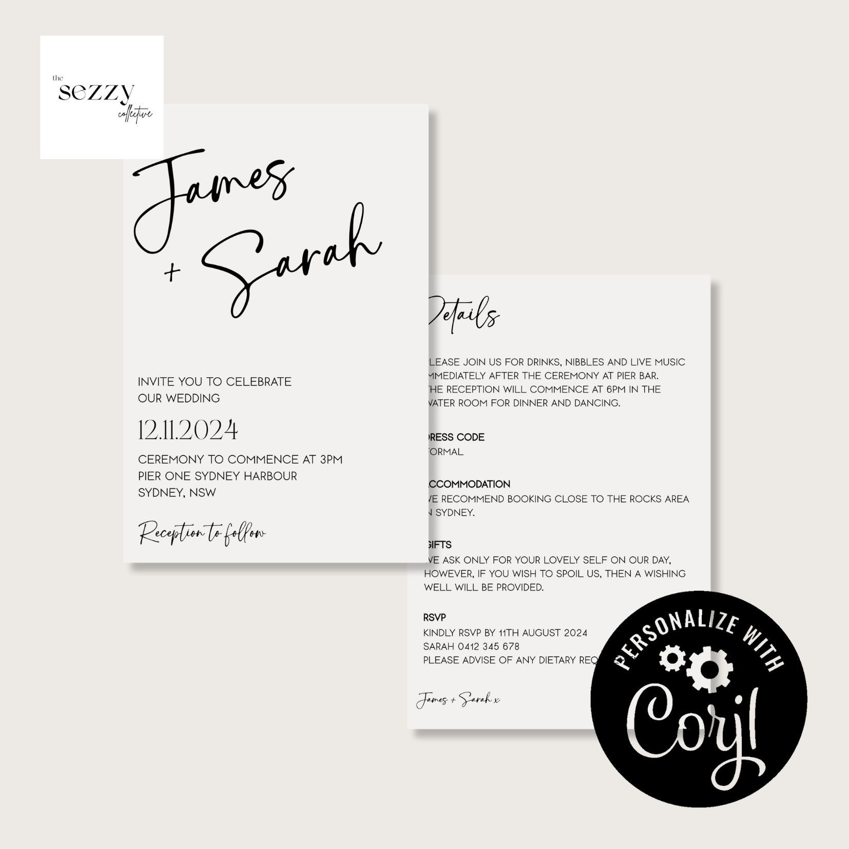 2-page Modern Minimalist Wedding Invitation Editable Digital Template ...
