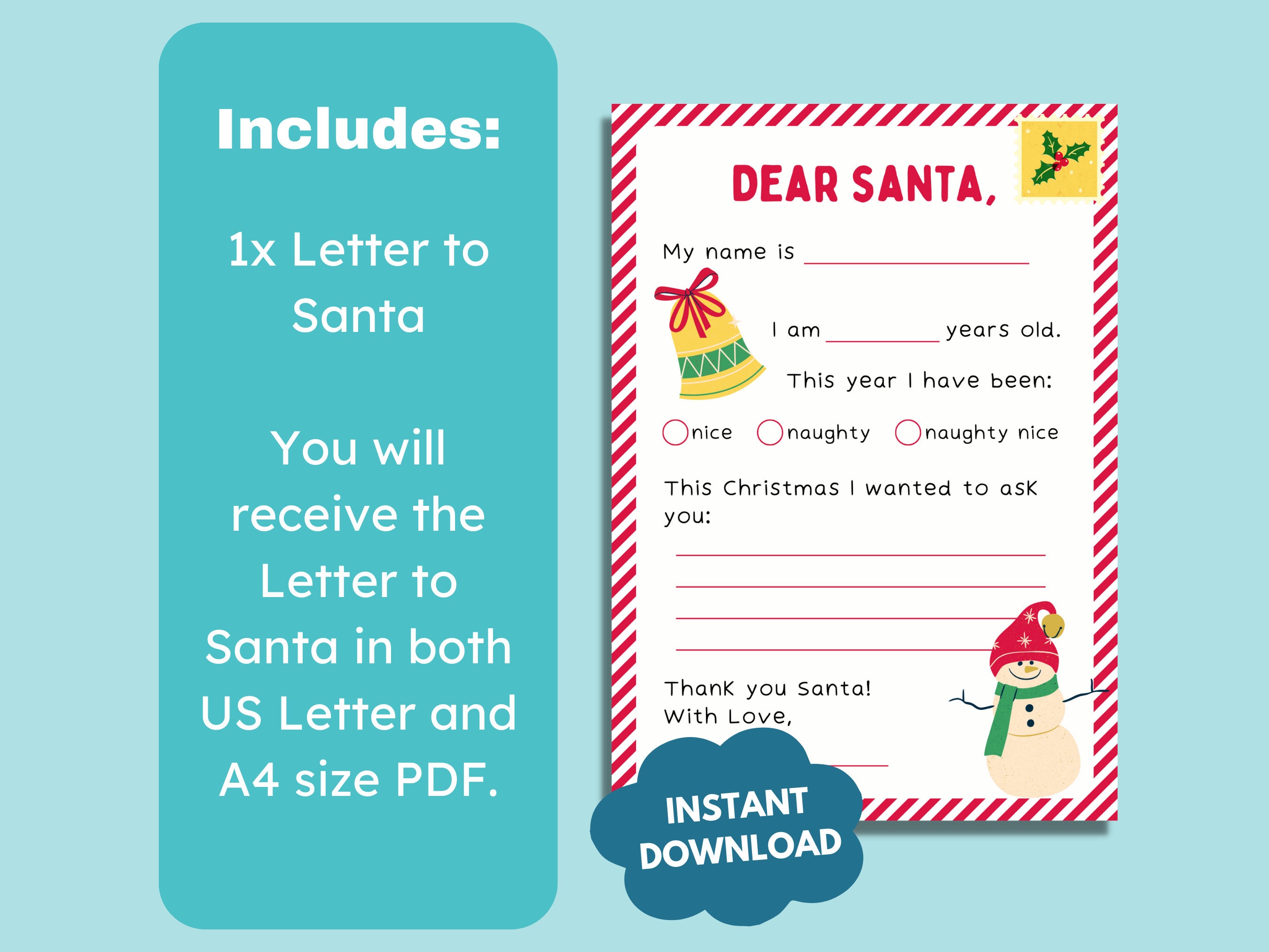 Letter to Santa, Dear Santa Printable, Kids Letter to Santa, Christmas ...