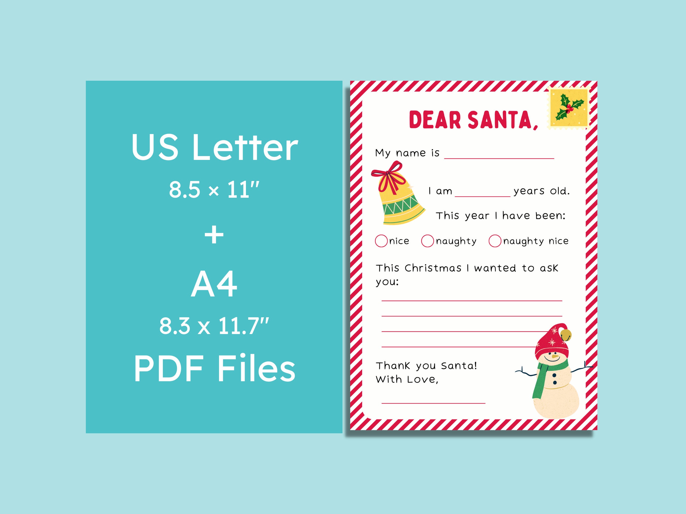 Letter to Santa, Dear Santa Printable, Kids Letter to Santa, Christmas ...