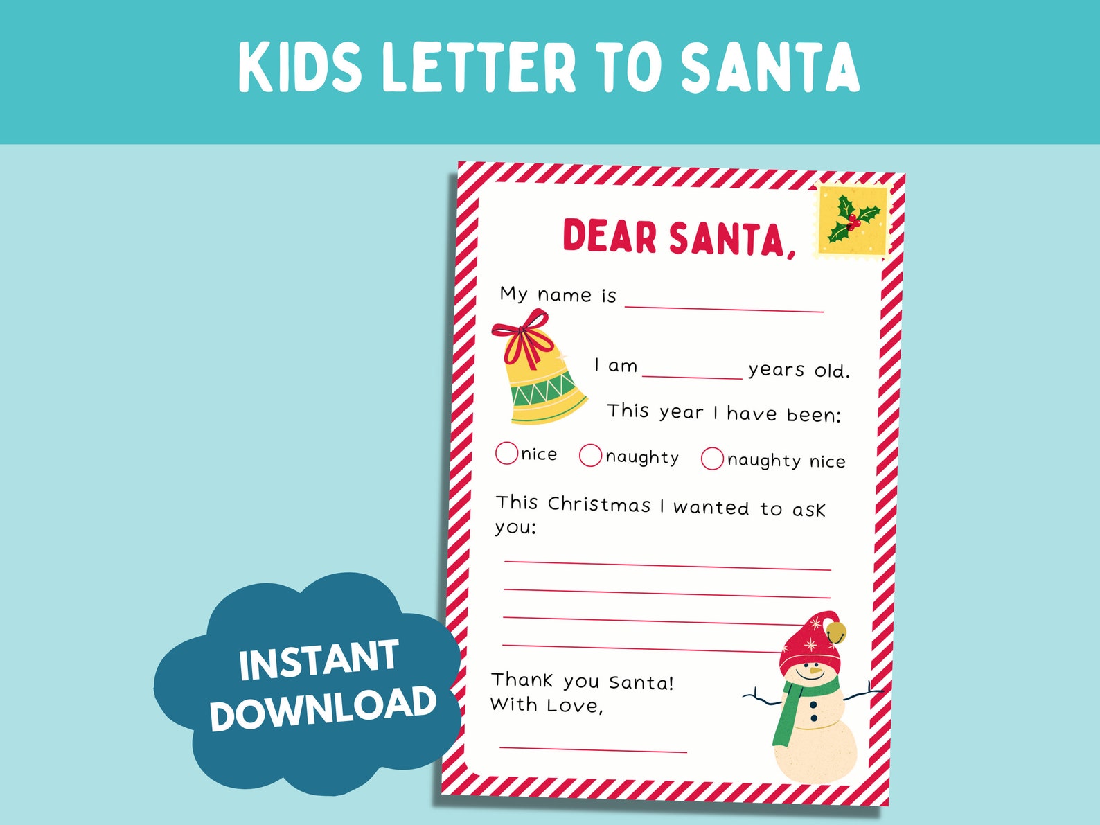 Letter to Santa, Dear Santa Printable, Kids Letter to Santa, Christmas ...