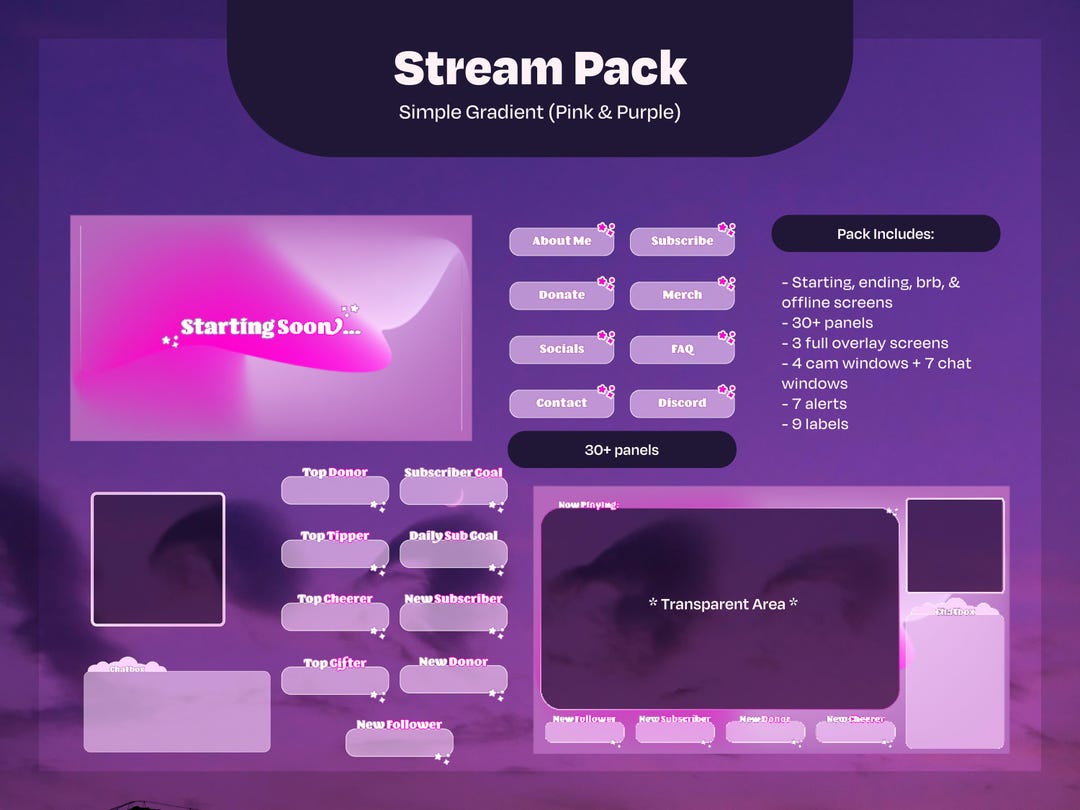 Simple Pink & Purple Gradient Streamer Overlay Pack | Youtube, Twitch ...