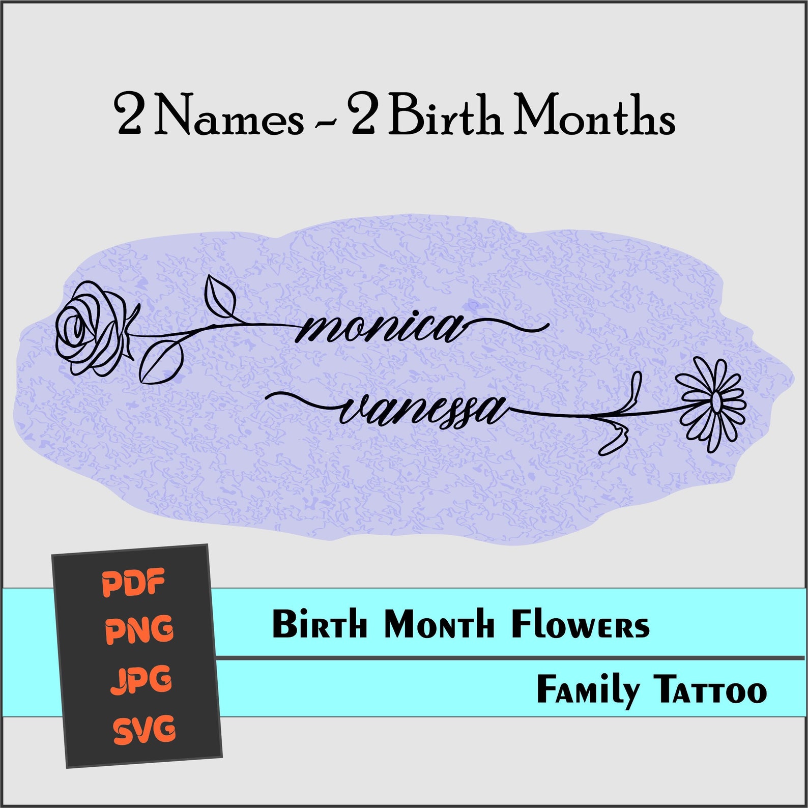 2 Birth Month Flowers and 2 Names Tattoo, Birth Month Flowers Tattoo ...