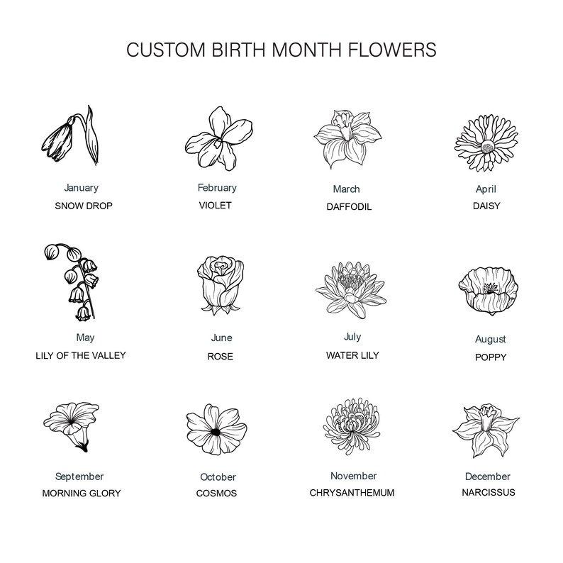 Birth Month Flowers Tattoo, Three Birth Flowers and Names Svg, Birth ...