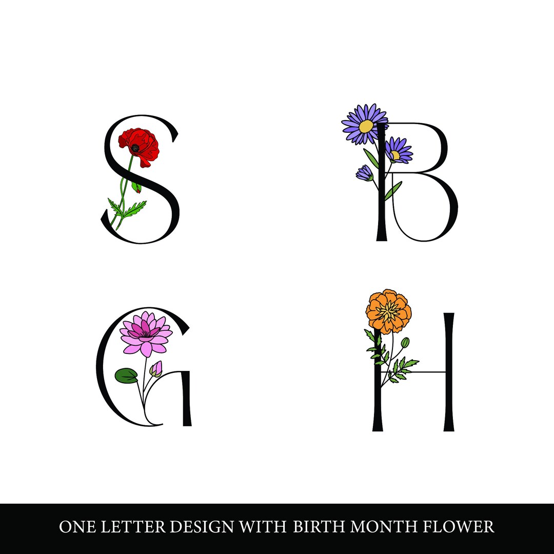 First Letter Design With Birth Month Flower / Personalized Logo - Etsy