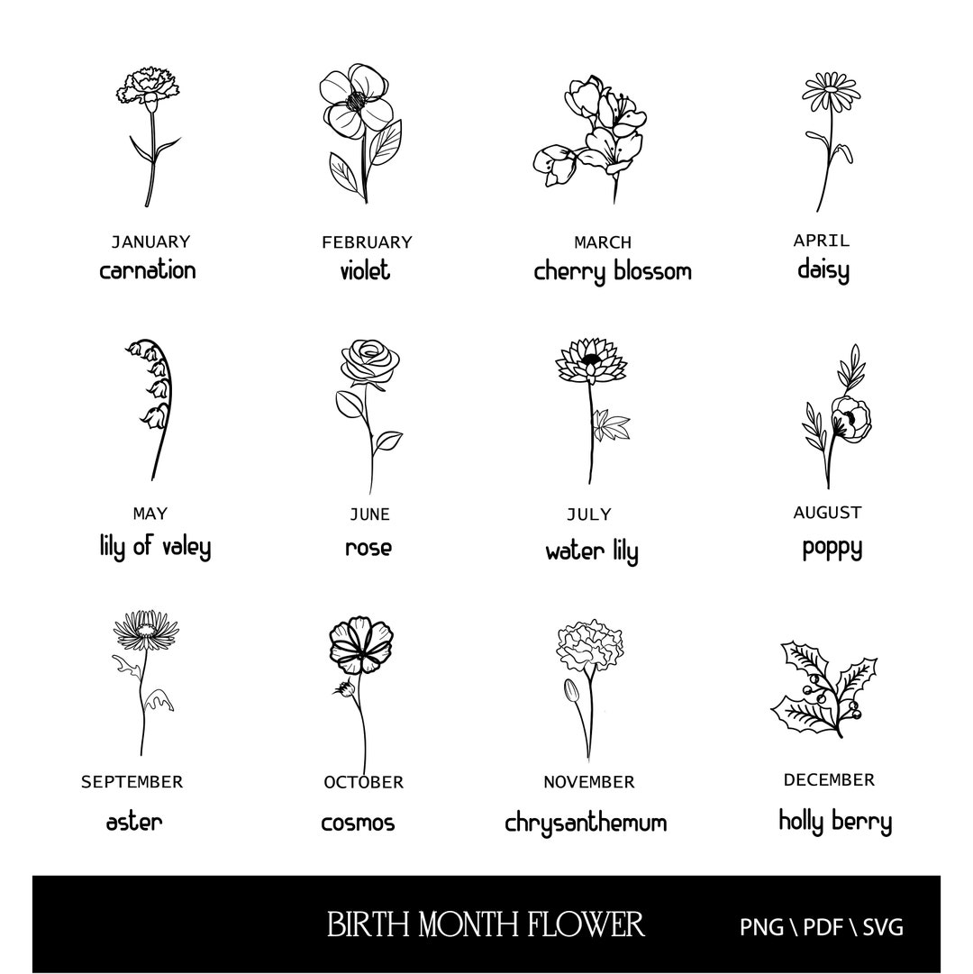 Family Birth Flowers Tattoo, Birthmonth Flowers Svg, Birth Flower and ...