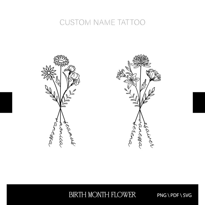 3 Names 3 Birth Month Flowers / Family Birth Month Flowers Tattoo ...