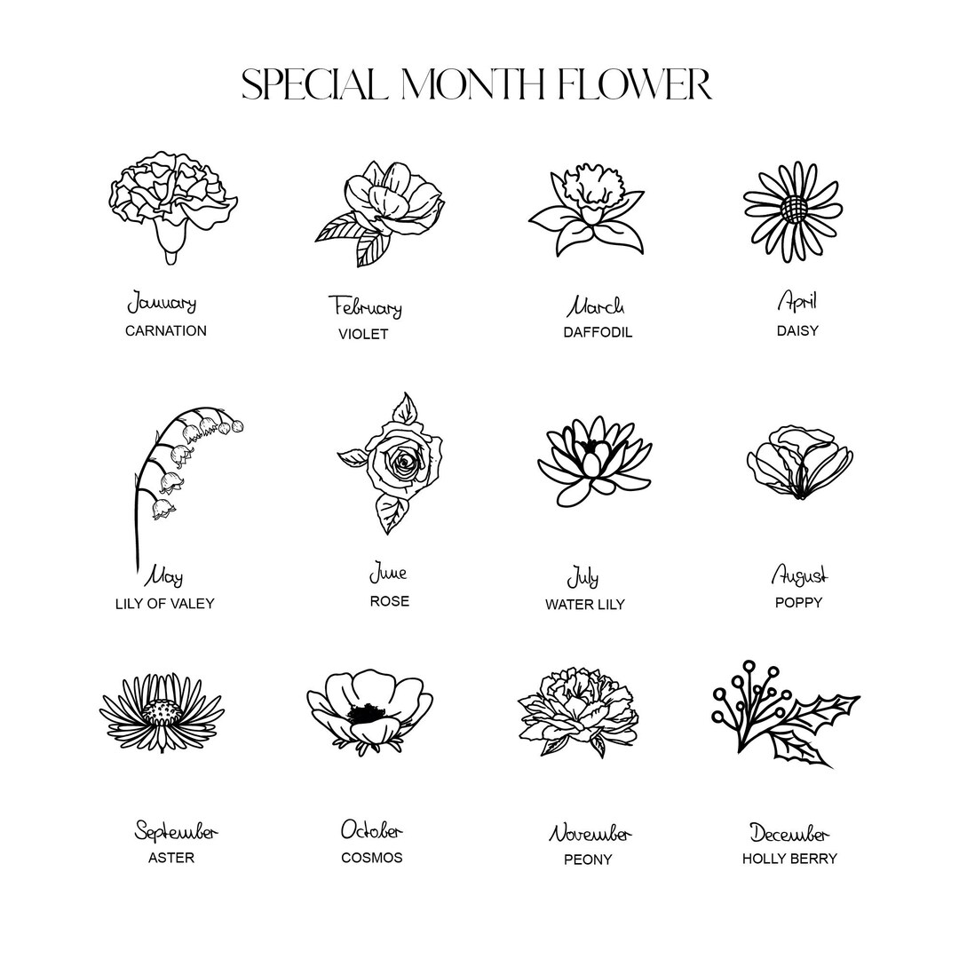 Custom Birth Month Flowers, Three Flowers and Names Svg, Birth Month ...