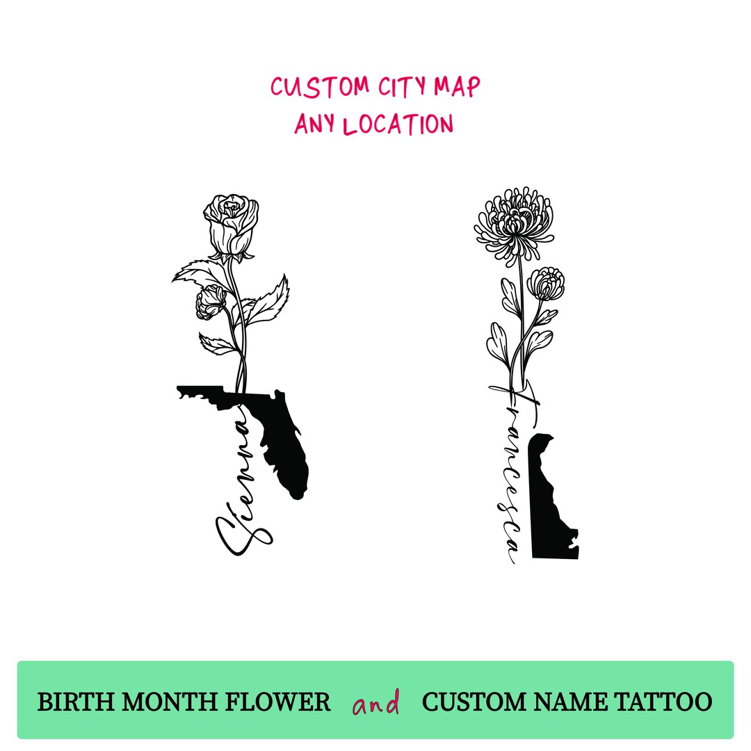 Custom City Map, Birth Flower Design, Personalized Home Town Location ...