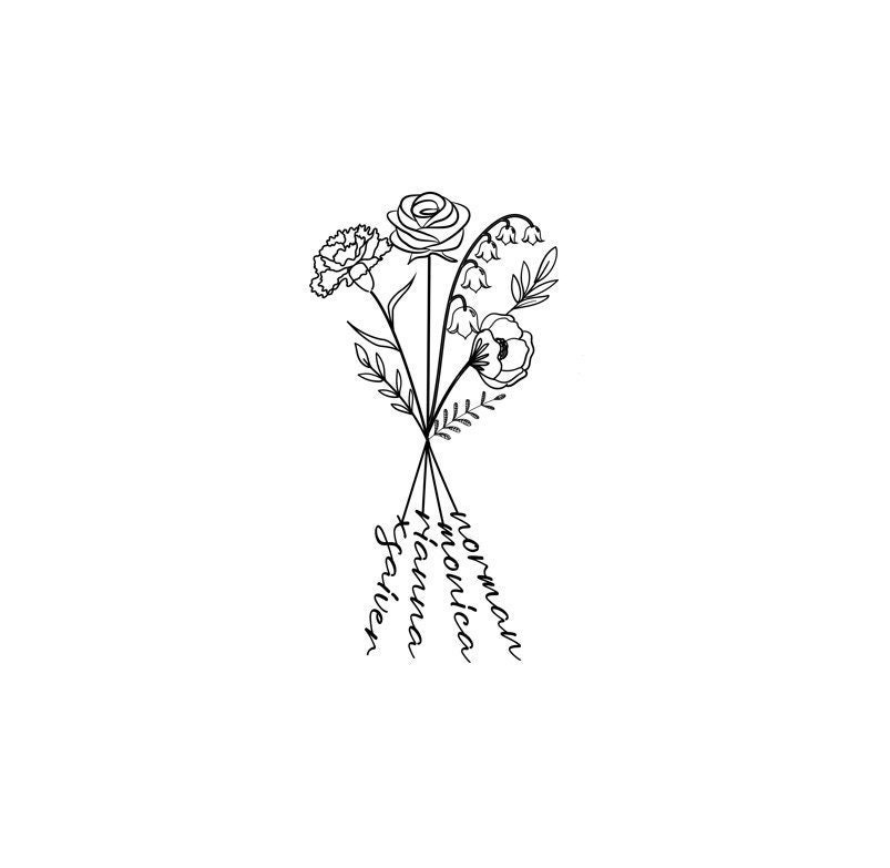 4 Names 4 Birth Flowers Tattoo, Family Birth Flowers Tattoo, Birth ...