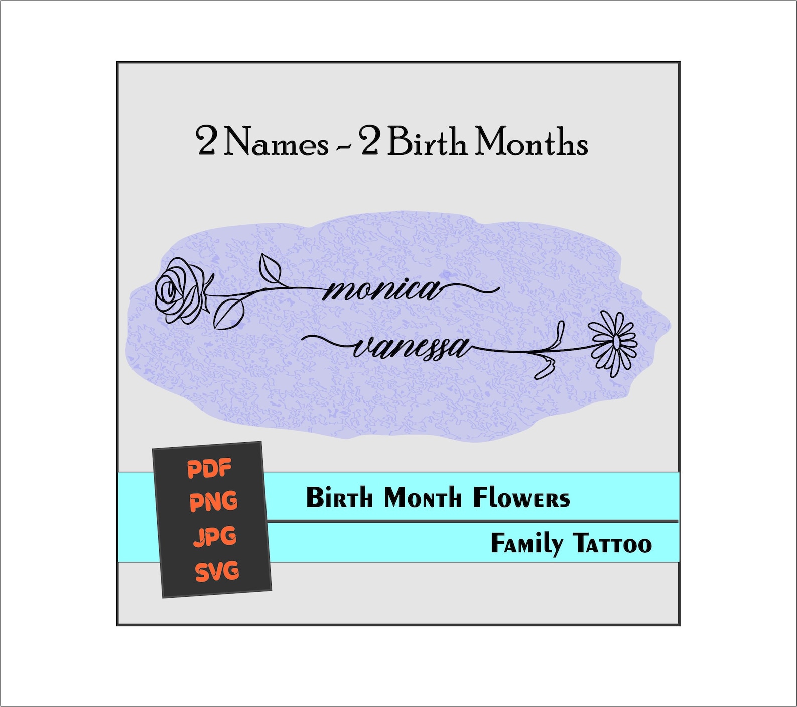 2 Birth Month Flowers and 2 Names Tattoo, Birth Month Flowers Tattoo ...