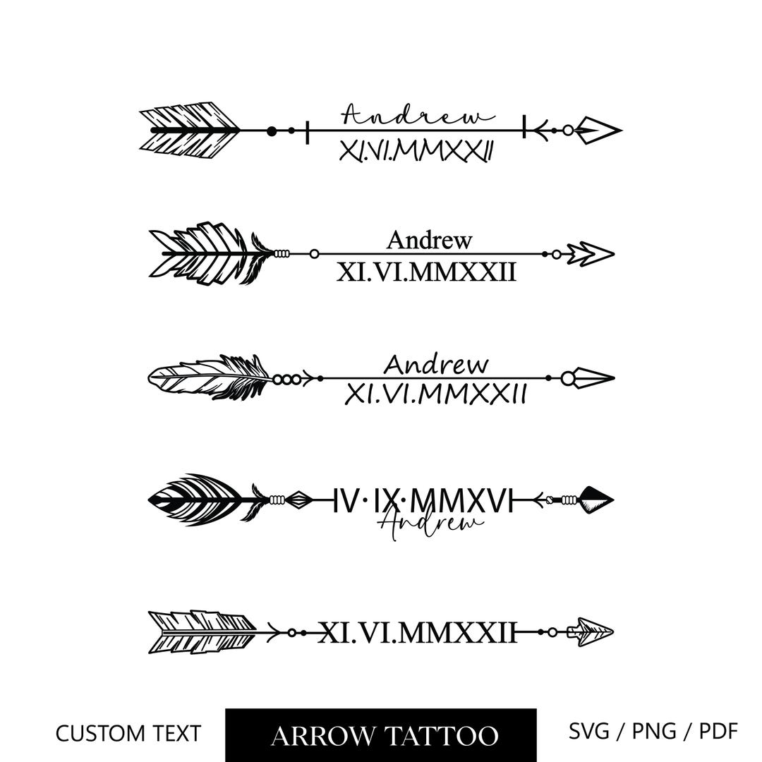 Custom Roman Numeral Arrow Tattoo | Personalized Name & Date Tattoo ...