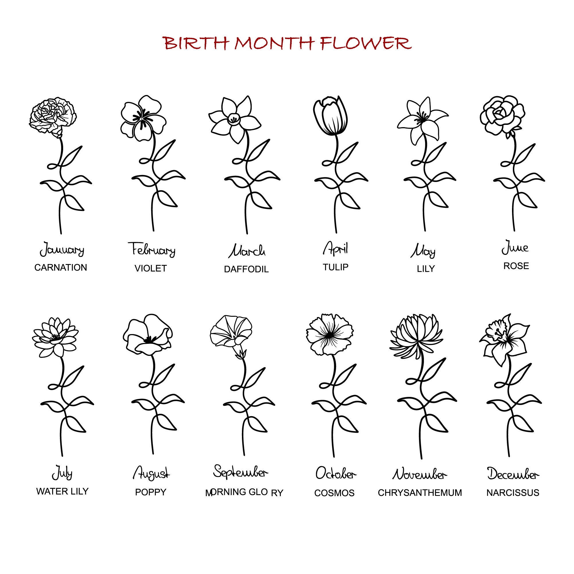Custom Birth Month Flower and Name Tattoo Design - Etsy
