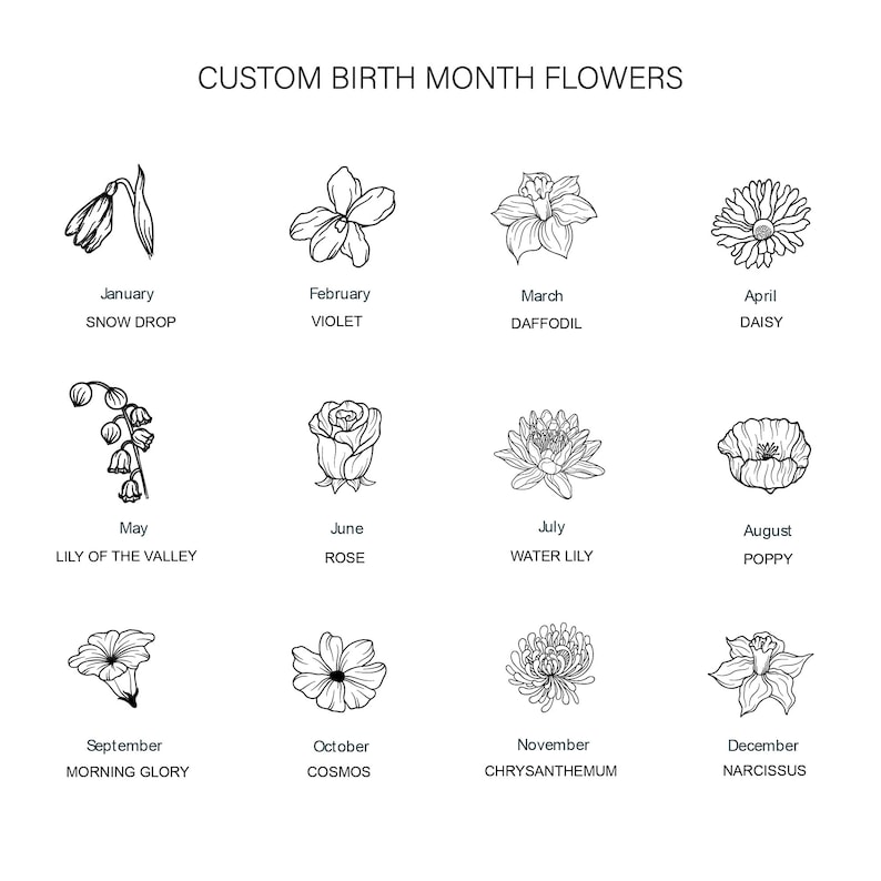 Custom Birth Month Flower Tattoo With Names (digital Download) - Etsy
