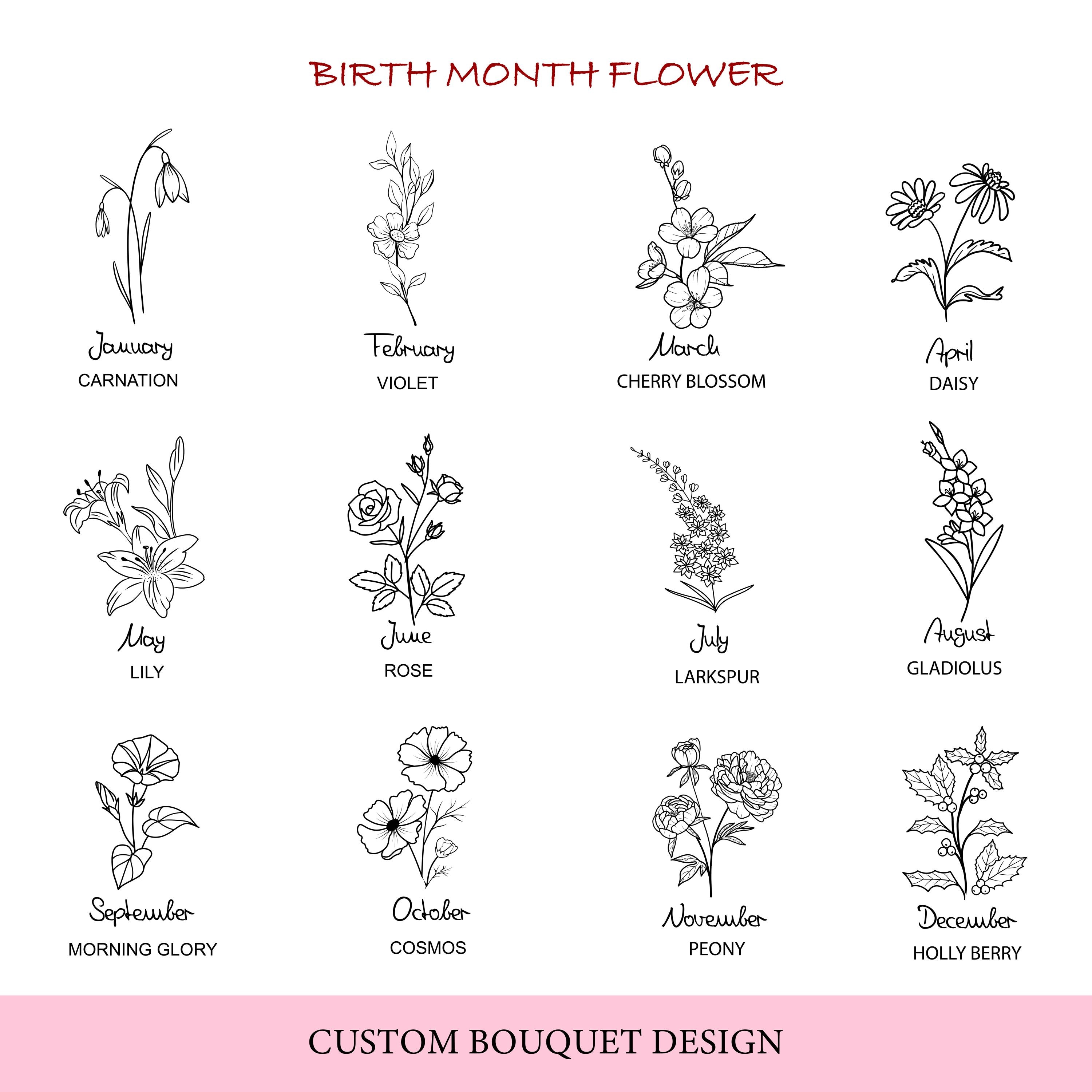 Birth Month Flower Moon Art: Custom Name Tattoo Design (digital ...