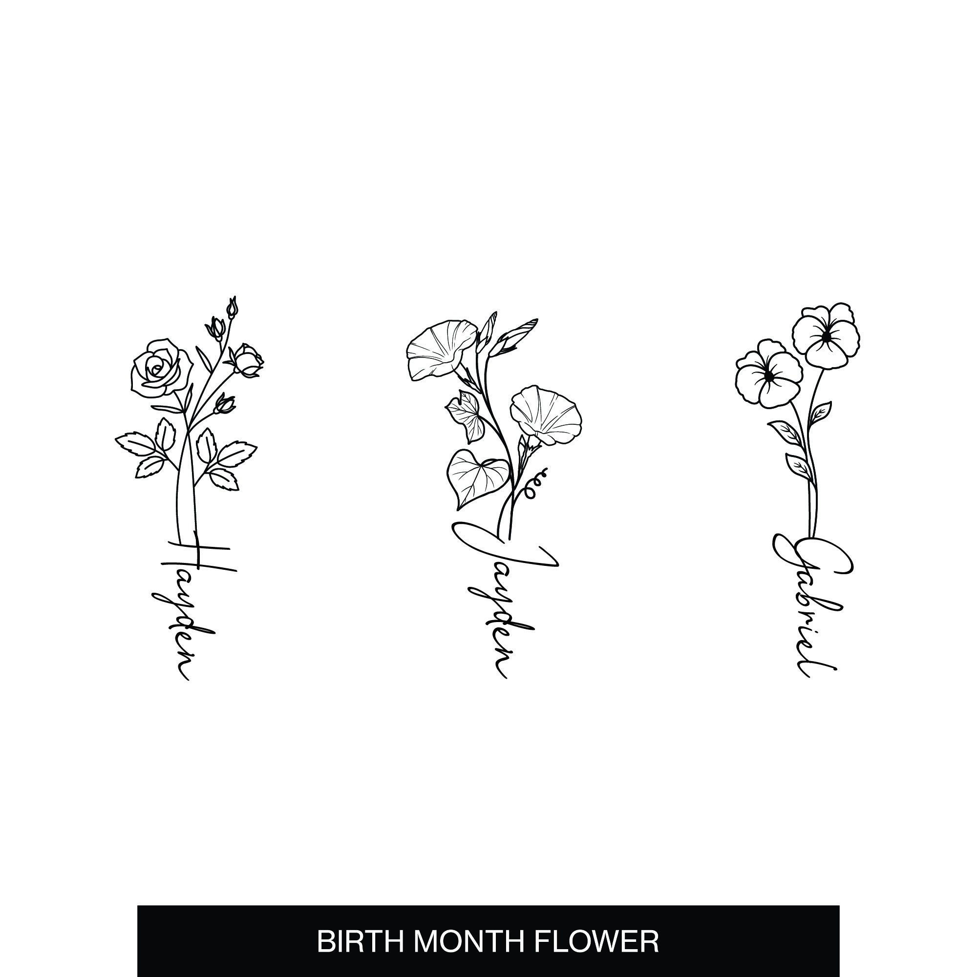 Birth Month Flower and Name Tattoo, Svg, - Etsy