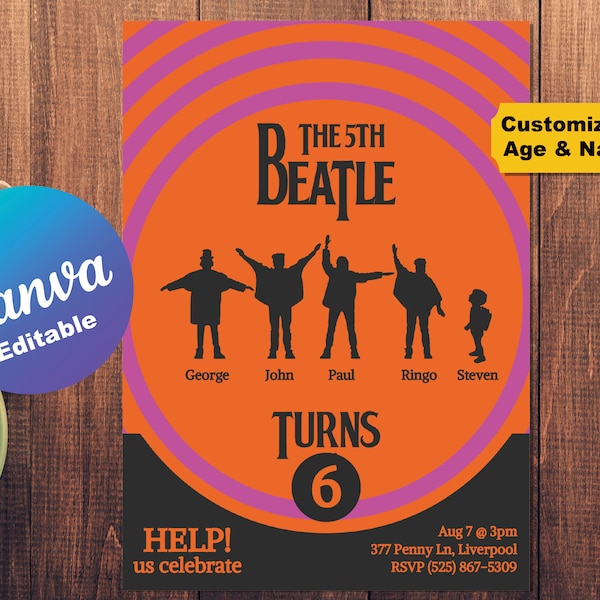 Beatles Birthday Invitation - Etsy