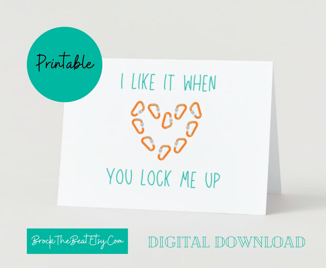 Lock Me up Rock Climbing Card, Printable, Rock Climb Valentine, Belay ...