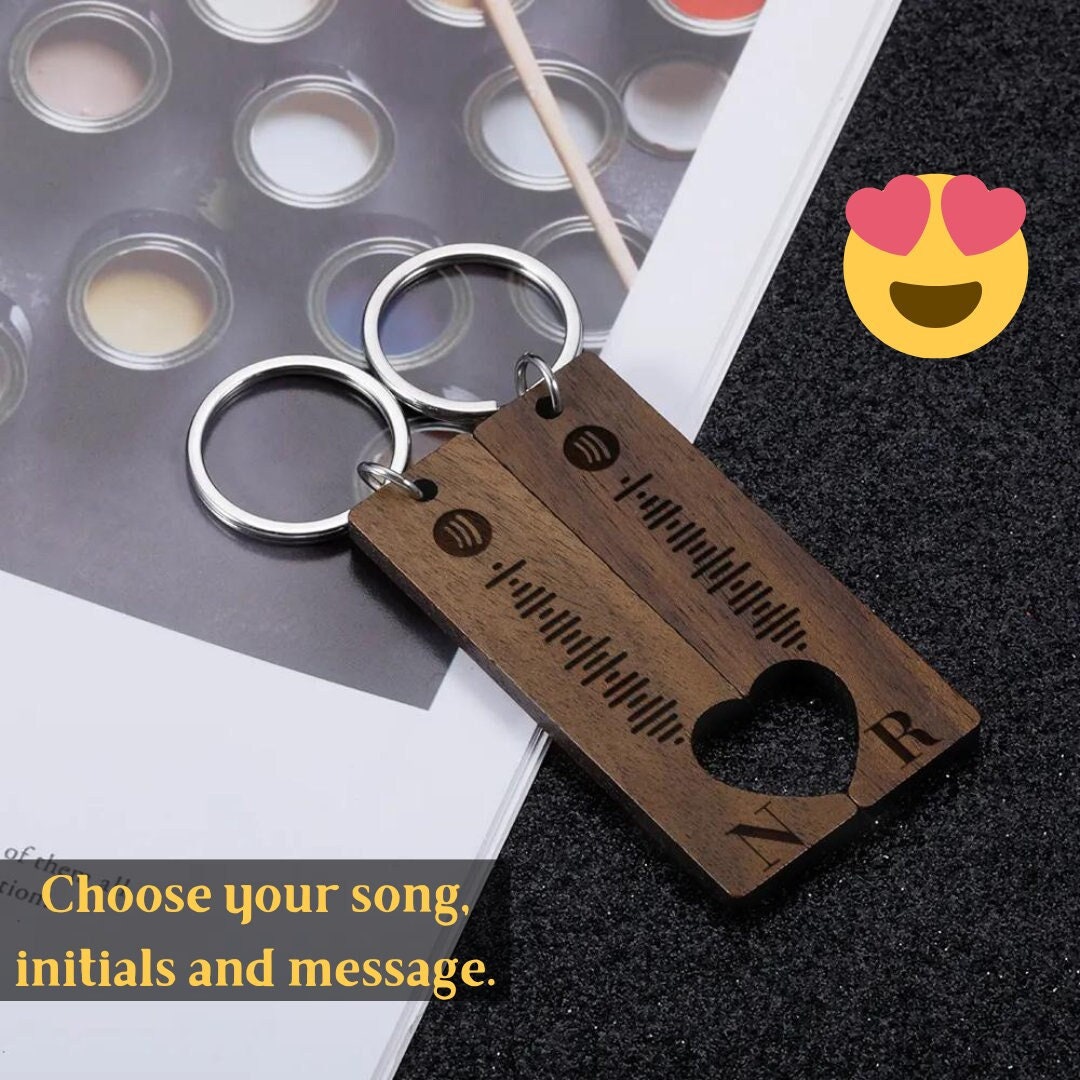 Wood Personal Song Scan Code, Couple Special Key Ring Any Initials Any ...