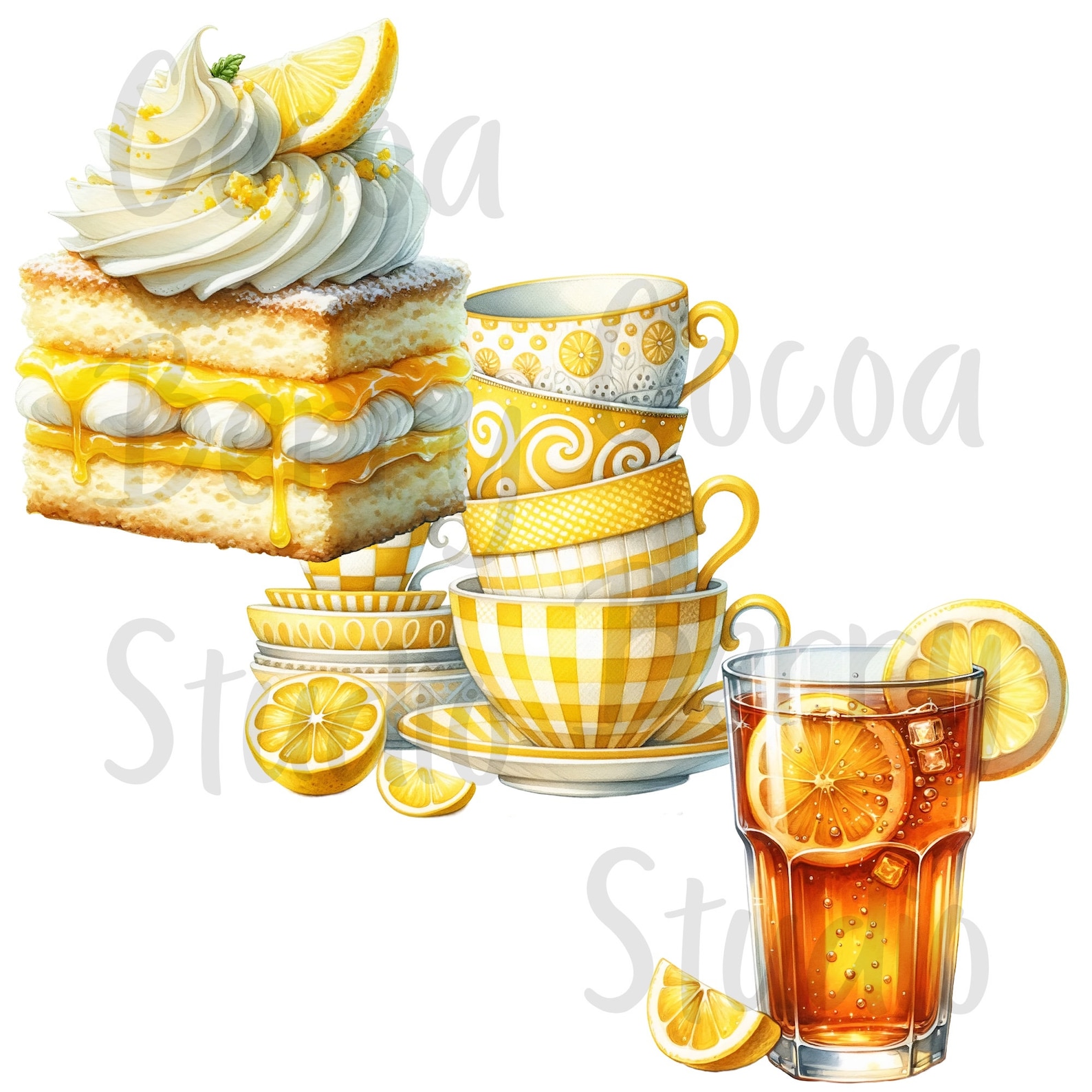 Watercolor Lemon Tea Party Clipart Lemon Tea Clipart - Etsy