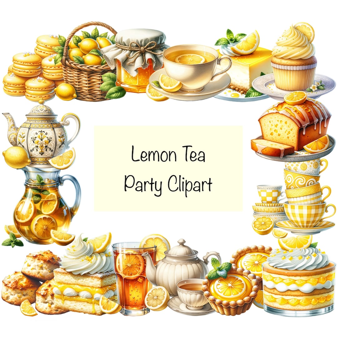 Watercolor Lemon Tea Party Clipart Lemon Tea Clipart - Etsy