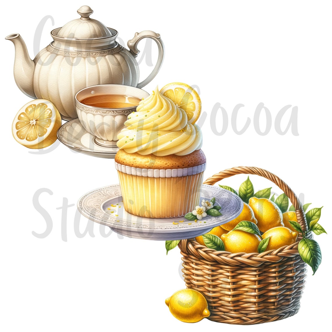 Watercolor Lemon Tea Party Clipart Lemon Tea Clipart - Etsy