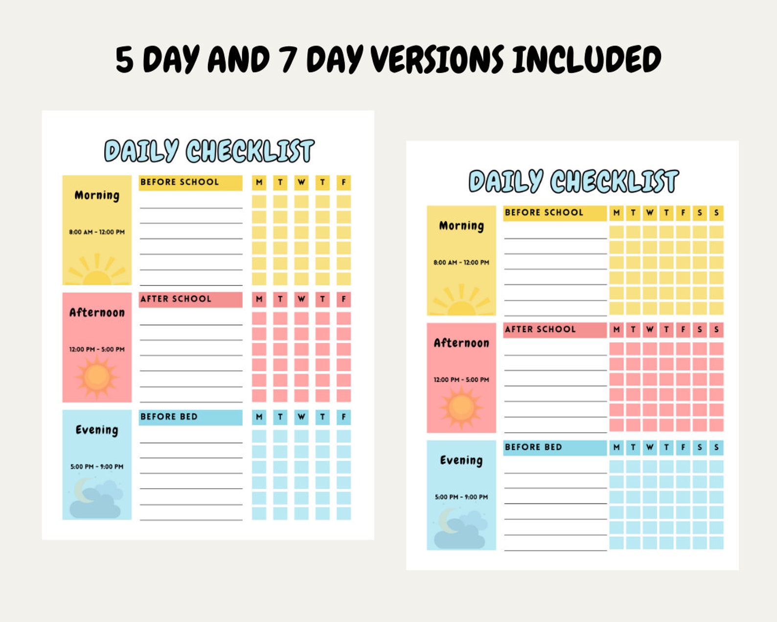 Kids Daily School Checklist Schedule Printable, Chore Chart, Daily ...