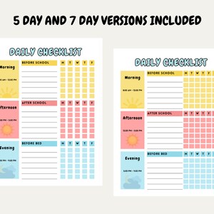 Kids Daily School Checklist Schedule Printable, Chore Chart, Daily ...