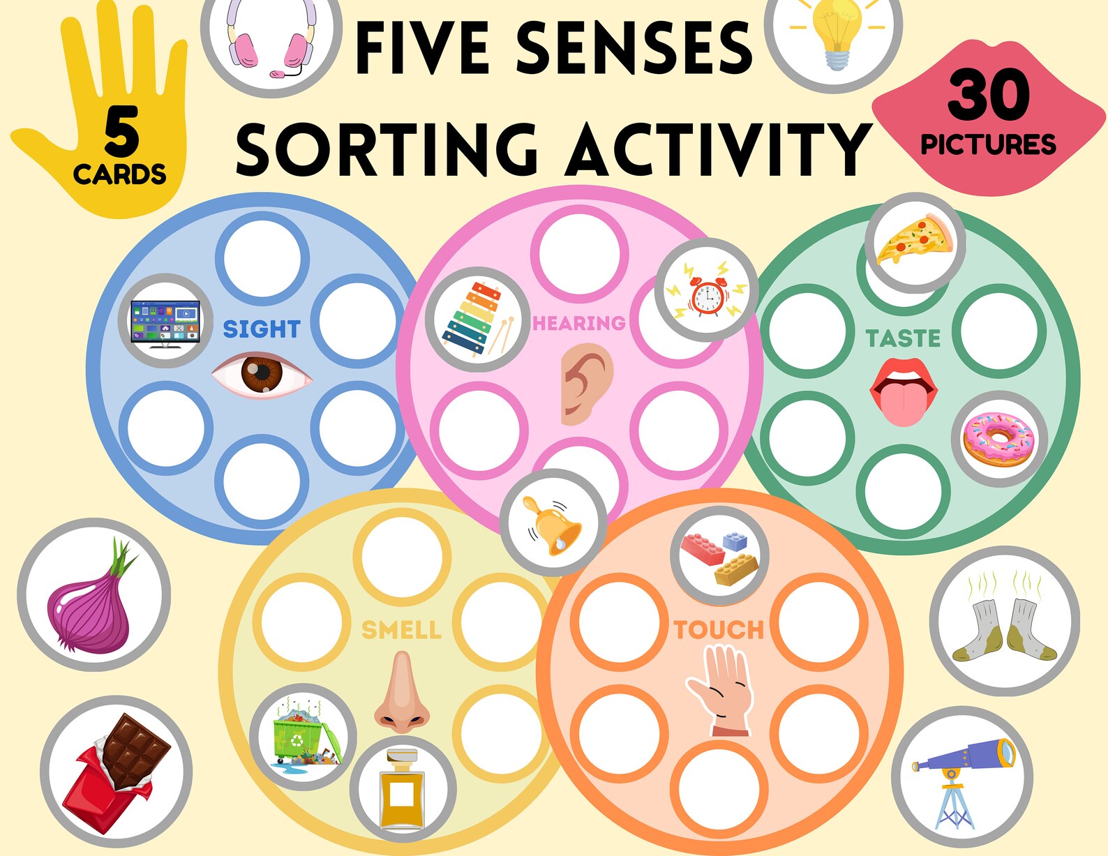 Five Senses Sorting Activity – Preschool Learning (printable) - Etsy