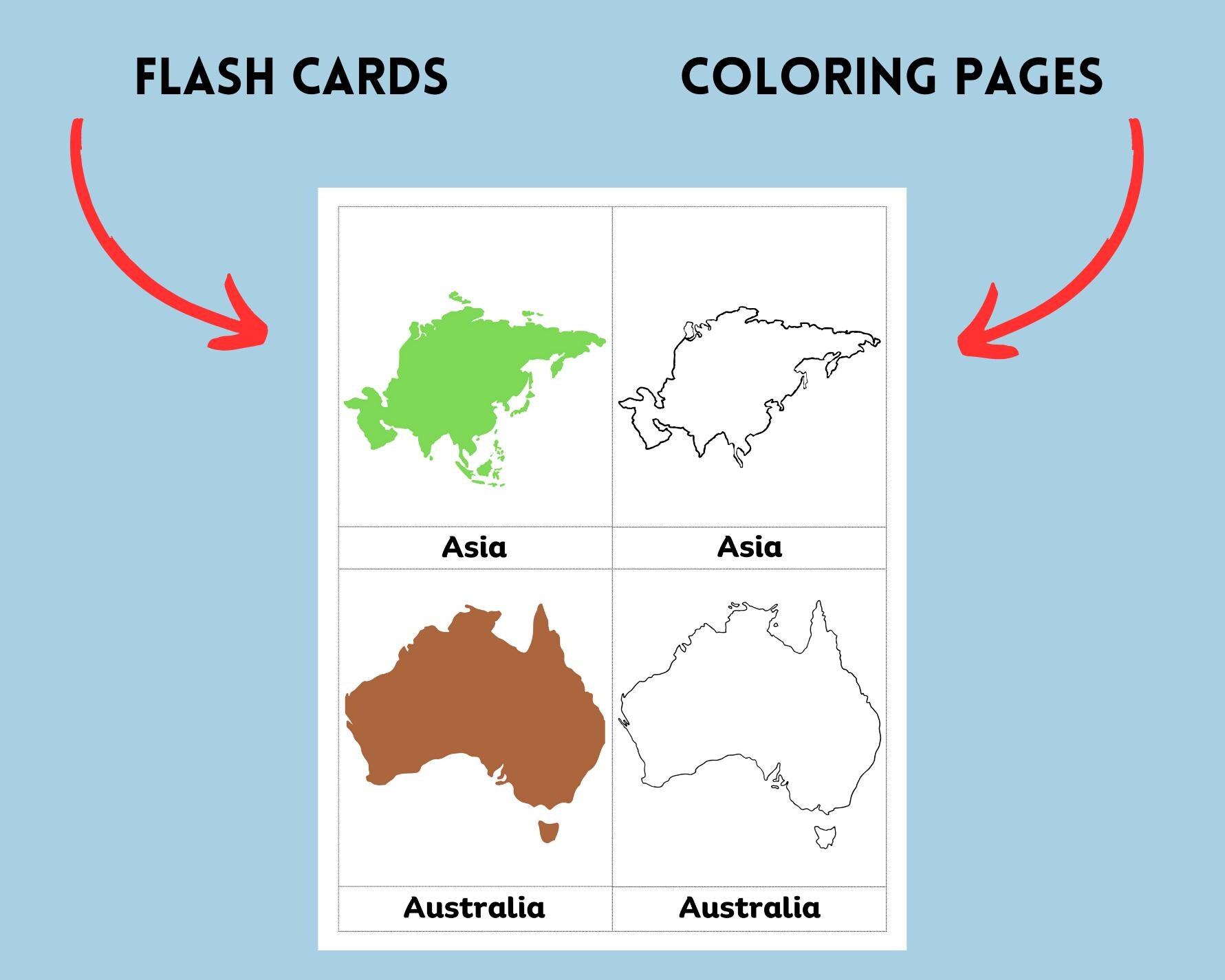 7 Continents Montessori Three-part Cards World Map and Continent ...