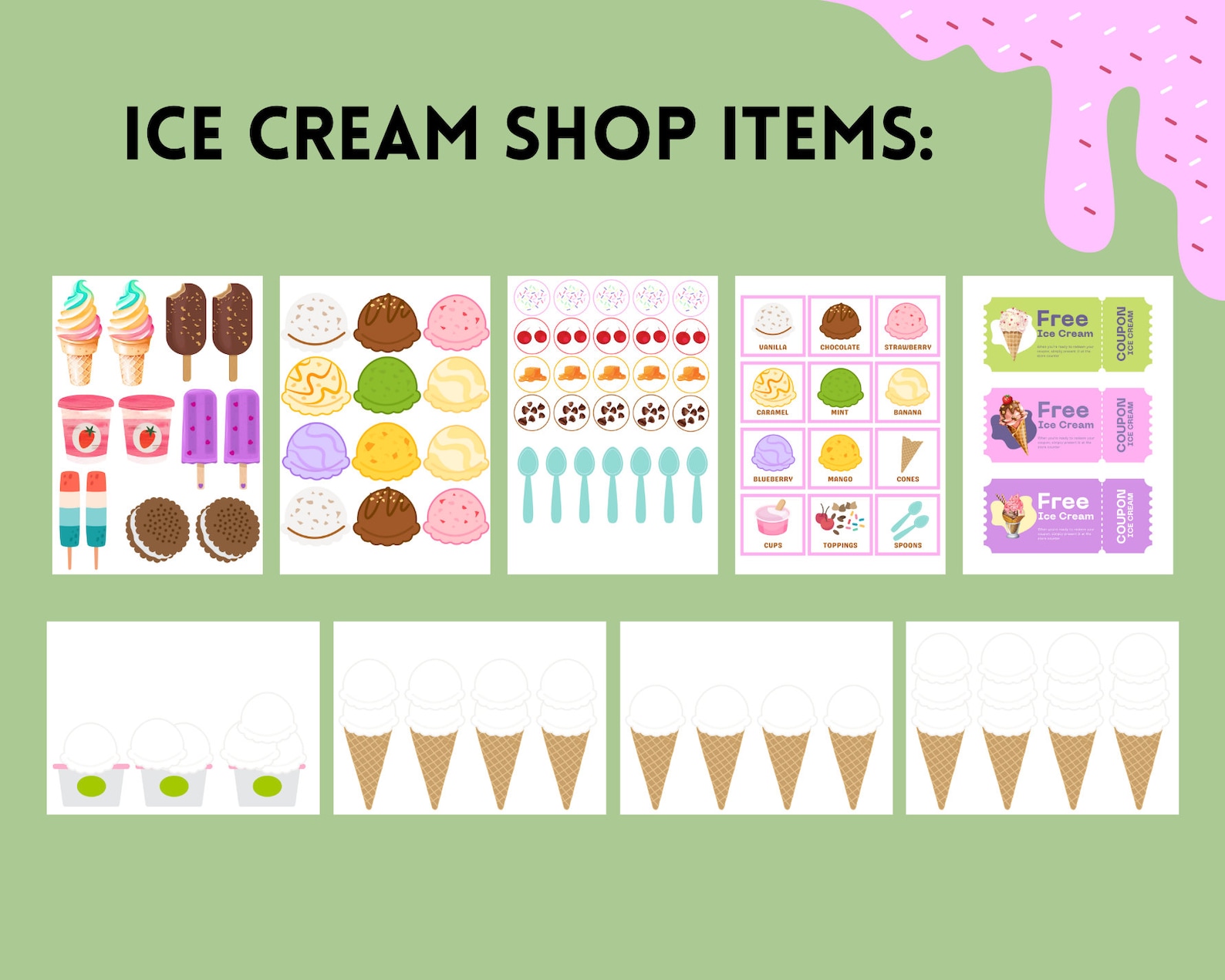 Ice Cream Shop Pretend Play Printable, Dramatic Play, Preschool ...