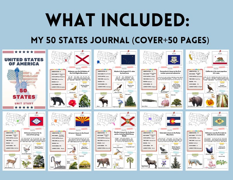 USA 50 States and Capitals Printable Bundle | Research Journal | US ...