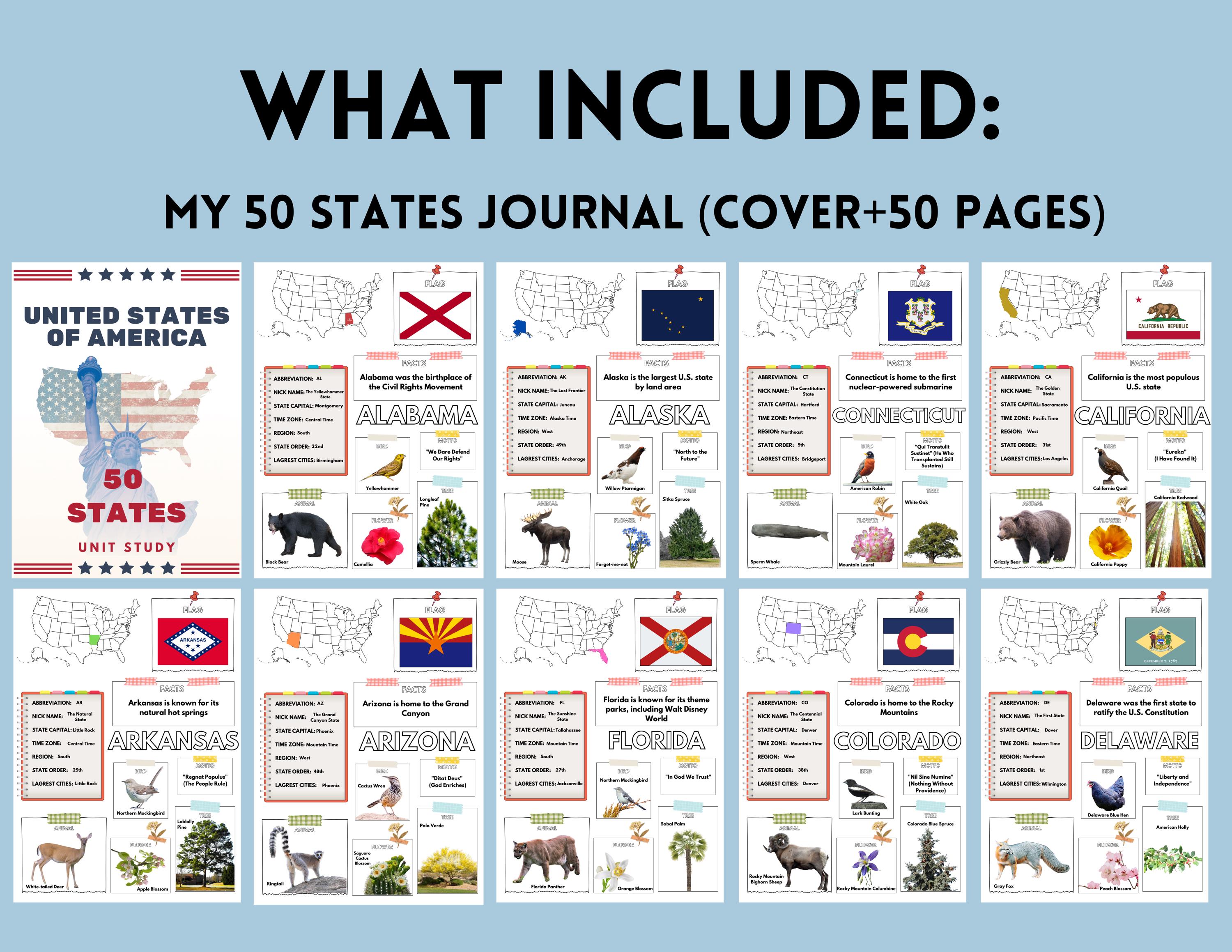 USA 50 States and Capitals Printable Bundle | Research Journal | US ...