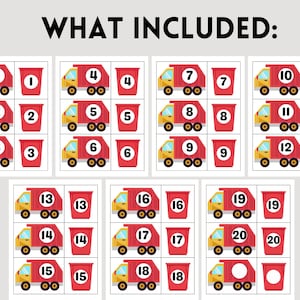 Garbage Truck Numbers Match, Preschool Printable, Preschool Counting ...