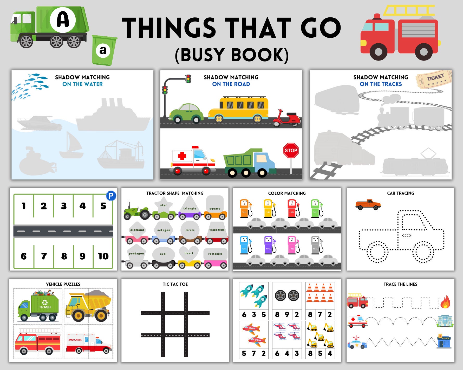 Things That Go Busy Book, File Folder Game, Learning Binder, Early ...