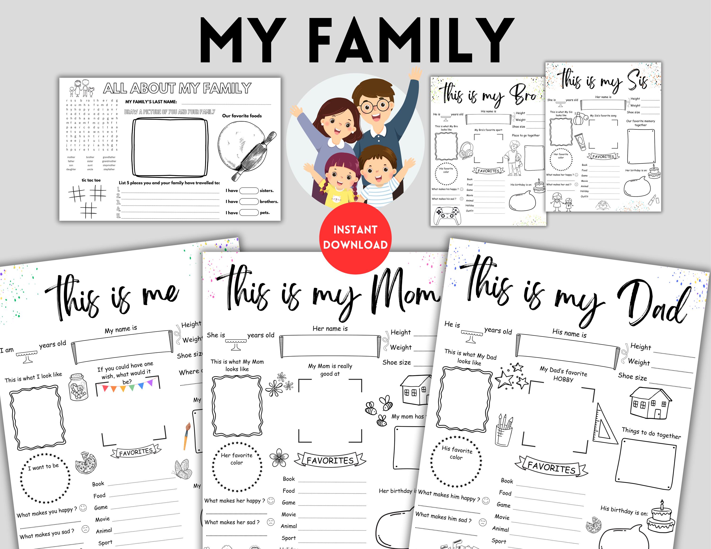 My Family Coloring Activity Printable for Kids | All About Me Preschool ...