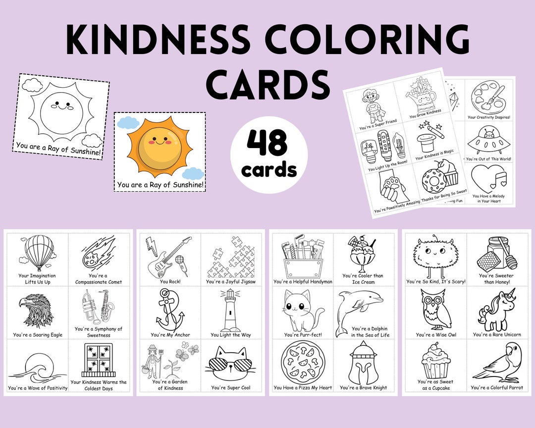 Kindness Coloring Cards: Printable Compliment Cards for Kids (PDF ...